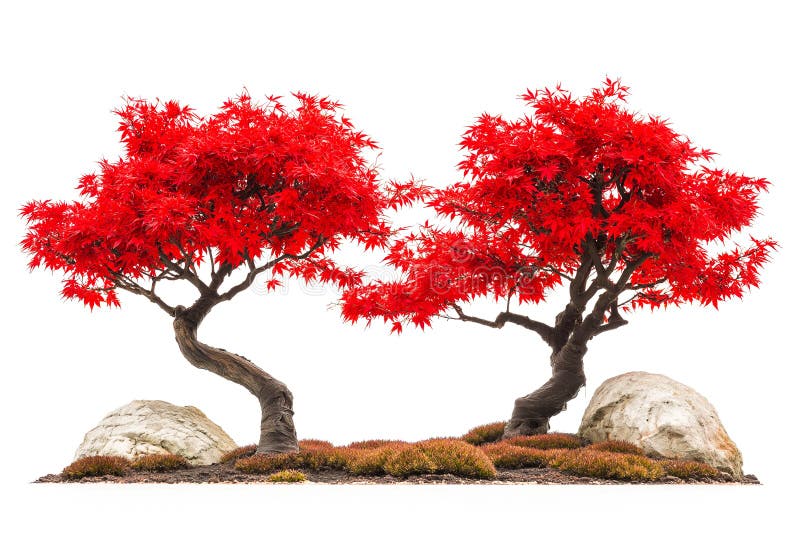 Red Japanese Maple Trees Isolated on White Background Stock Image ...