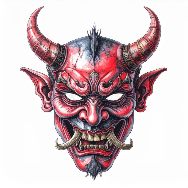 Red Japanese Oni Demon Mask Illustration Stock Illustration ...