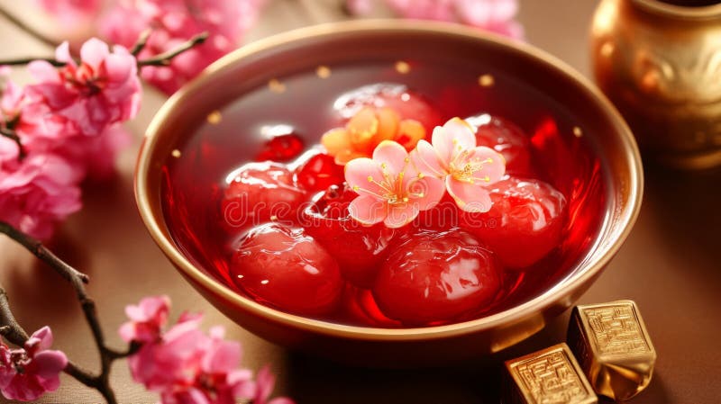 Red Jelly Dessert with Flowers in a Bowl Stock Illustration ...