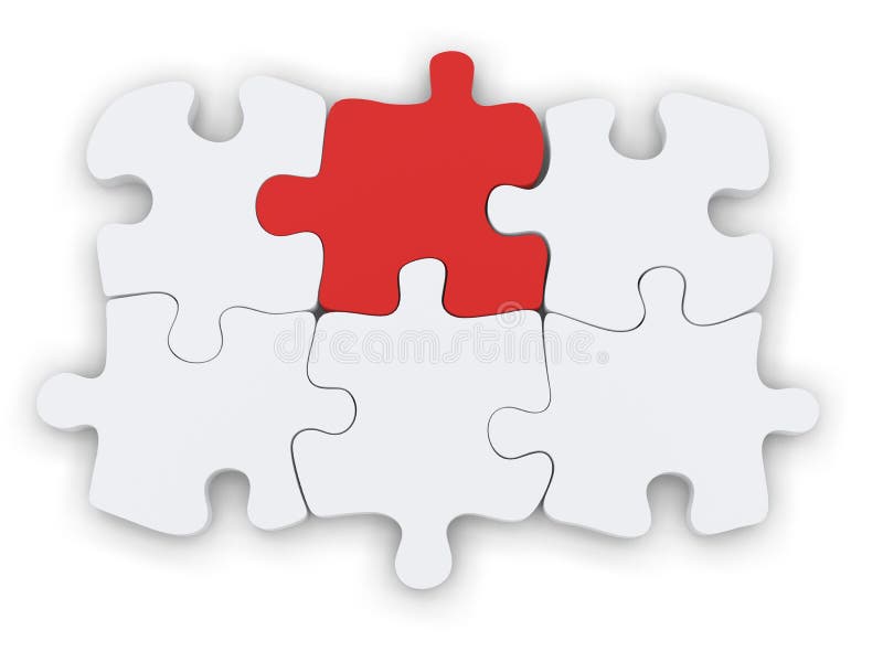 Red Jigsaw Piece Standing Out Amongst the White Jigsaw Pieces Stock ...