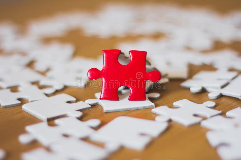 Red Jigsaw Puzzle and White. Stock Photo - Image of problem, making ...