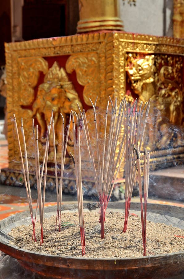 Red Joss Sticks Burn in Temple Stock Image - Image of smoke, incense ...