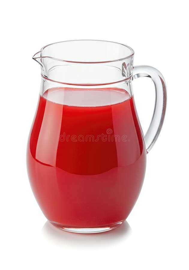 Red Juice in Glass Pitcher Jug Isolated on White Background Stock ...