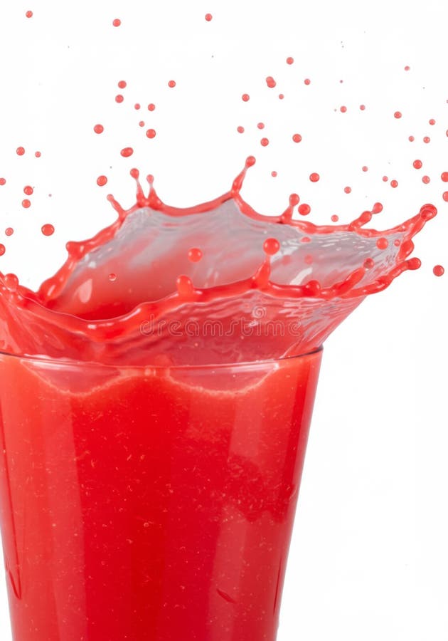 Red Juice Splashing in Glass on White Background Stock Illustration ...
