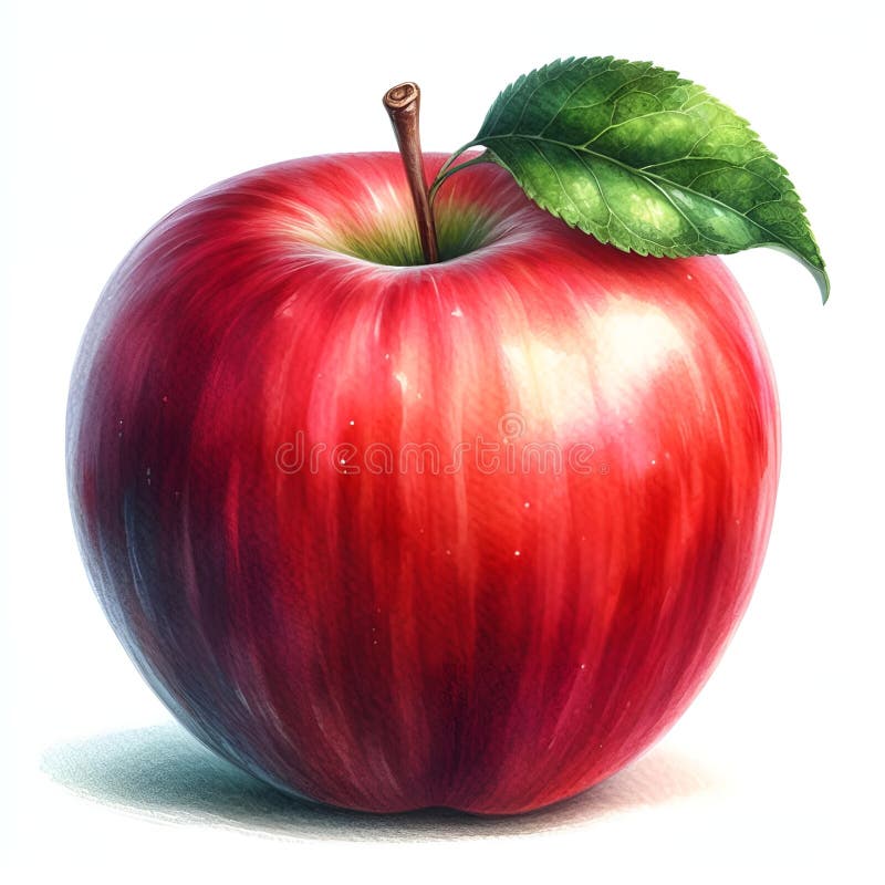 Red Juicy Apple Fruit with Leaf Watercolor Paint Stock Illustration ...