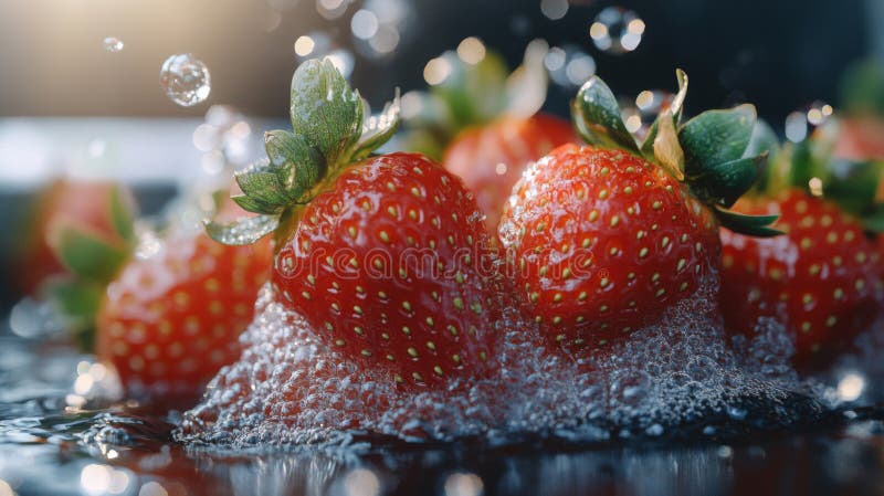 Red Juicy Strawberries with Water Splash Stock Illustration ...