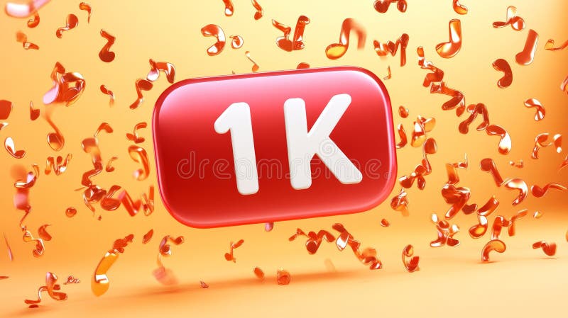 Red 1K Symbol Floating Amidst a Festive Shower of 3D Musical Notes on ...