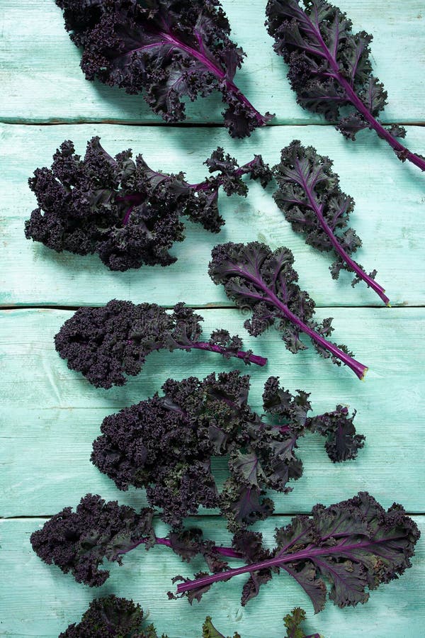 Red Kale on Turquoise Wooden Surface Stock Image - Image of vegetarian ...