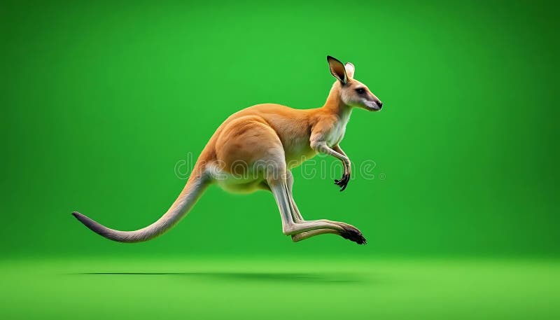 Red Kangaroo in Leap: Vibrant Green Background, Dynamic Pose Stock ...