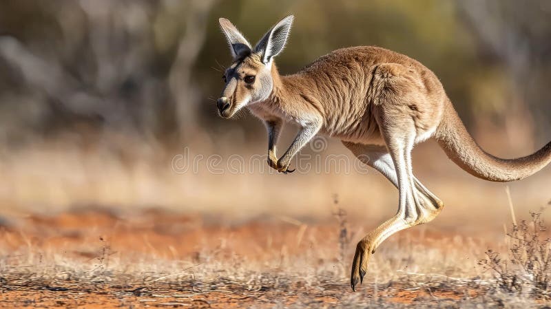 A Red Kangaroo Leaping through the Outback Stock Image - Image of ...