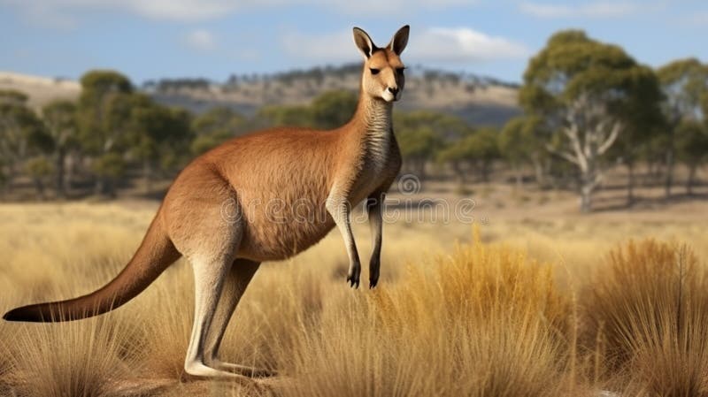 Red Kangaroo Standing Up in Grasslands. Generative Ai Stock Photo ...