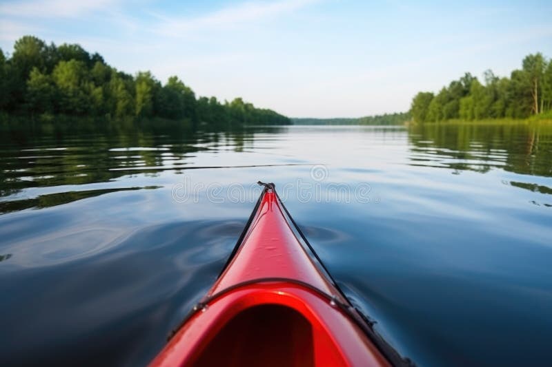Red Kayak Bow through Still Lake Water Stock Illustration ...