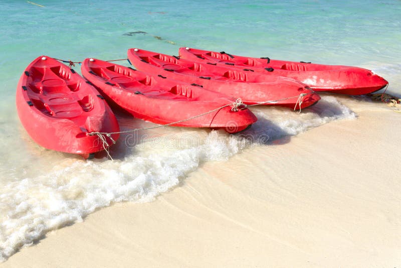 Red Kayaks Boat on Inside Beach. Stock Image - Image of multi, boat ...