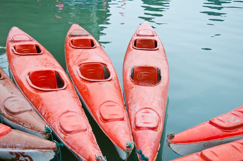 Red Kayaks on Sea, Halong Bay Stock Image - Image of outdoor, outdoors ...