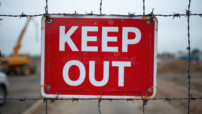 Red KEEP OUT Sign on Barbed Wire Fence at Construction Site Stock ...