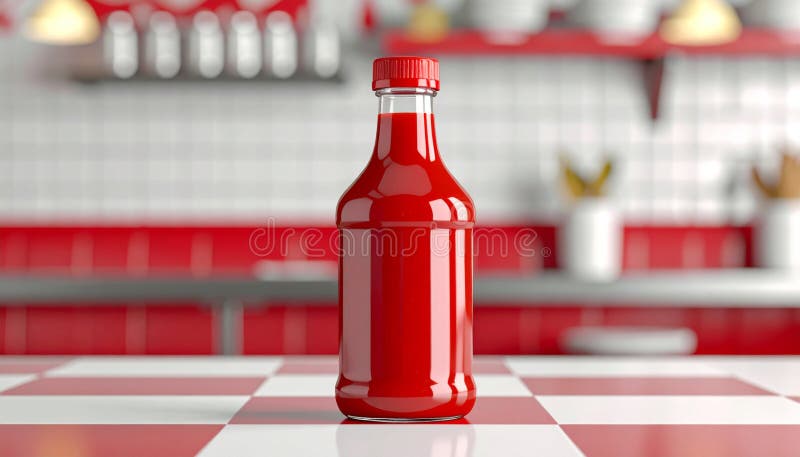 Red Ketchup Bottle on Checkered Tabletop Stock Illustration ...