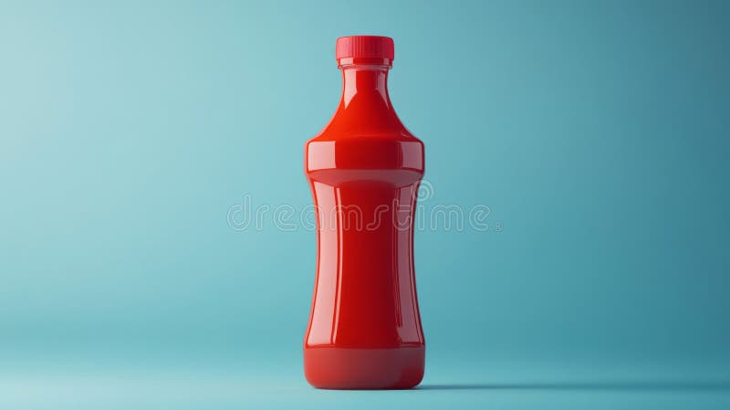 Red Ketchup Bottle on Light Teal Background Stock Illustration ...