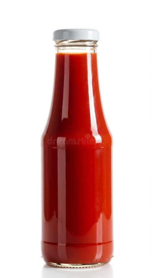 Red Ketchup in Glass Bottle on White Background Stock Illustration ...