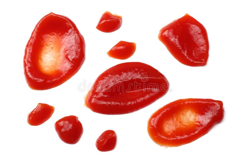 Red Ketchup Splashes Isolated on White Background Top View Stock Image ...
