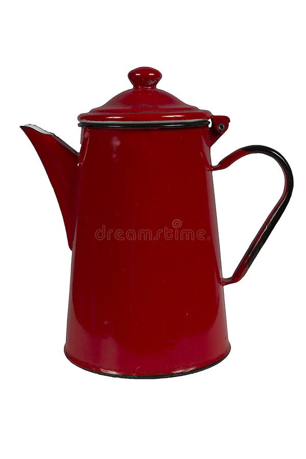 Red Kettle on White Background Stock Photo - Image of country, retro ...
