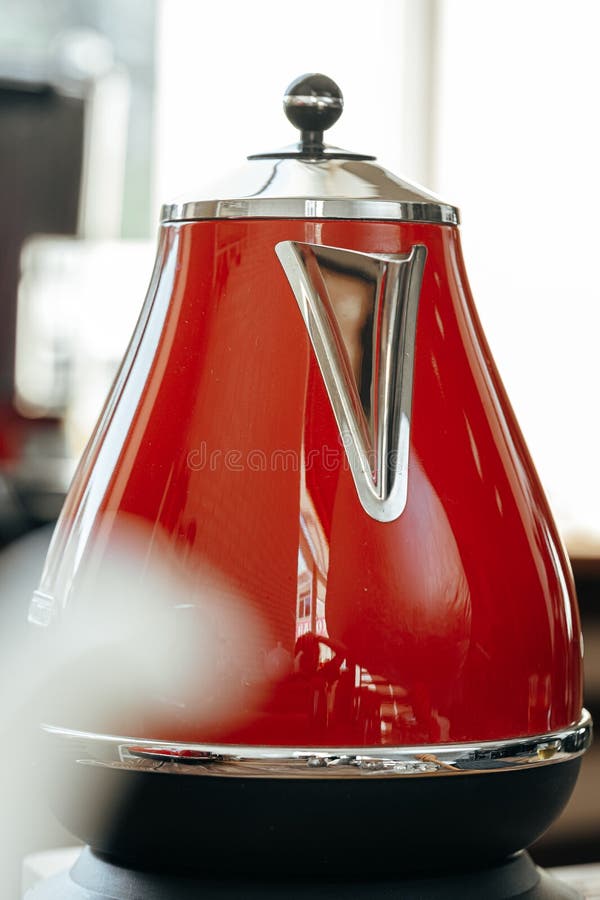 Red Kettle on Kitchen Table Close Up Stock Photo - Image of natural ...