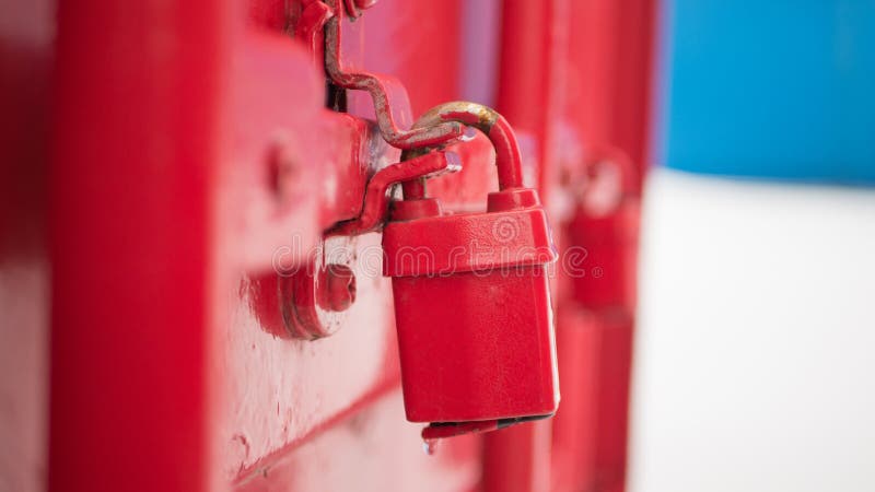 Red Key Lock on a Container Stock Photo - Image of closeup, handle ...