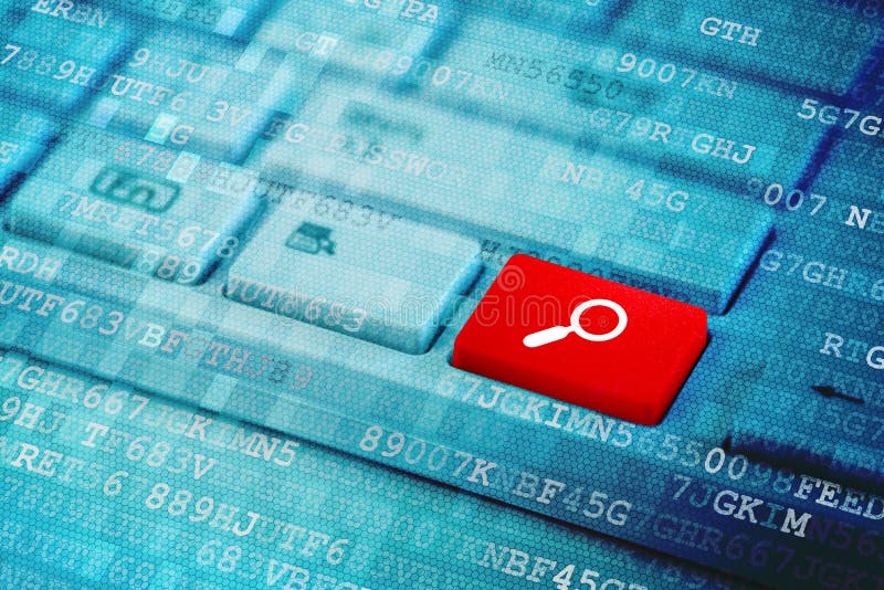 Red Key with Magnifier Symbol Icon Symbol on Blue Digital Laptop ...