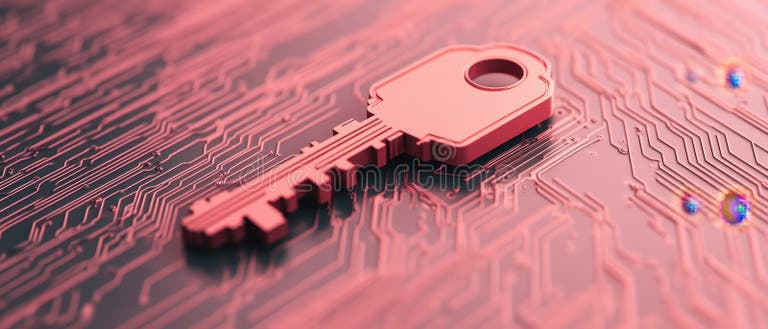 Red Key Rests on Digital Circuit Board. Security Concept Showing ...