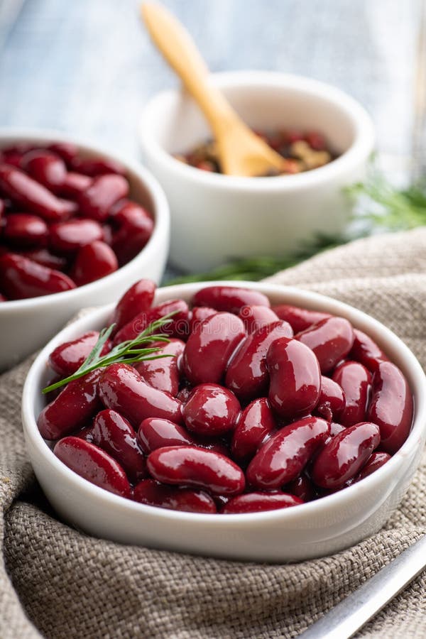 Red Kidney Beans from Can in White Bowl Stock Photo - Image of snack ...