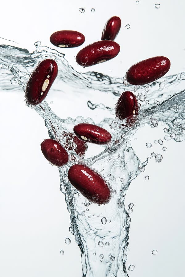 Red Kidney Beans Splashing into Water Creating Water Droplets Stock ...