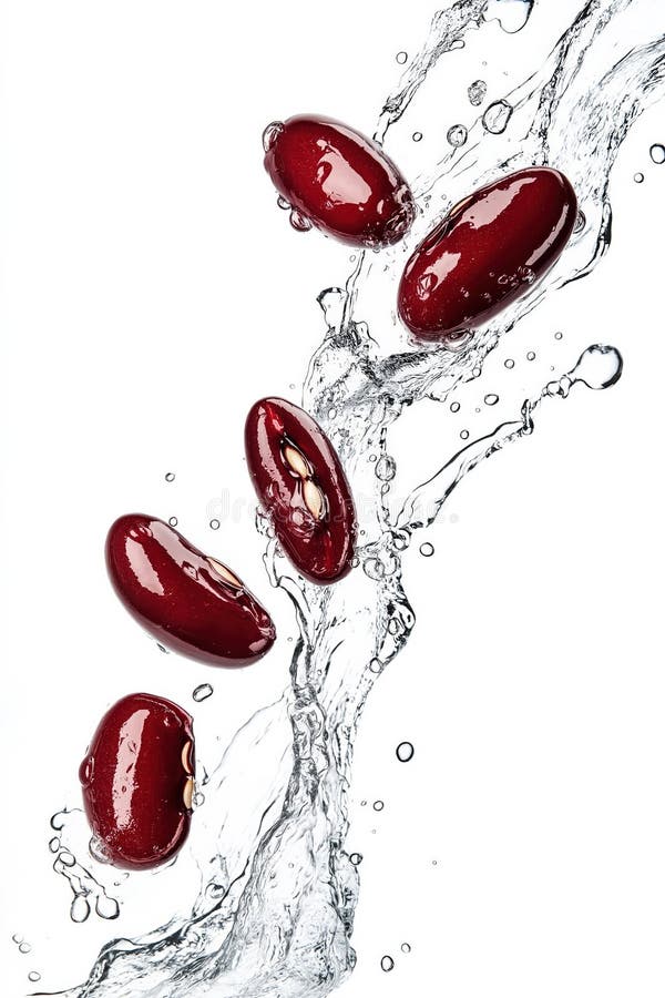 Red Kidney Beans Splashing in Water on White Background Stock ...