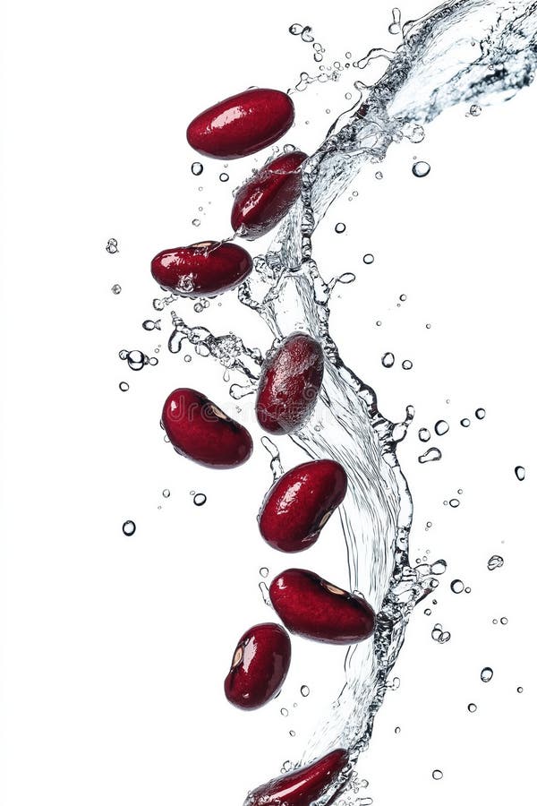 Red Kidney Beans Splashing through Water on White Background Stock ...