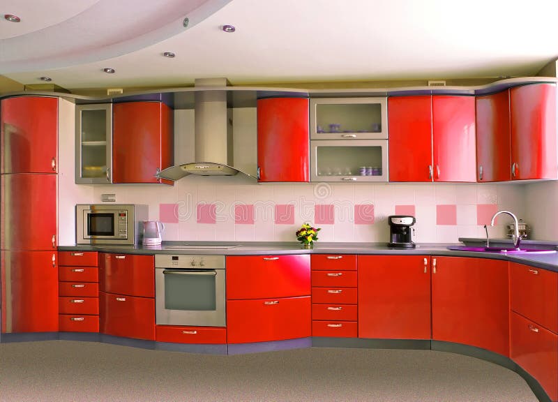 Red kitchen stock photo. Image of kitchen, apartment - 12634572