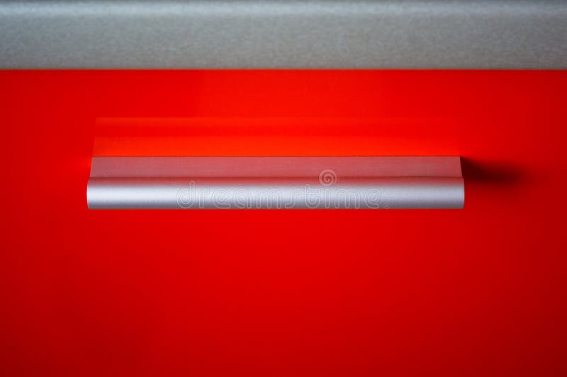Red Kitchen Facade with Aluminum Handle, Close Up Stock Image - Image ...