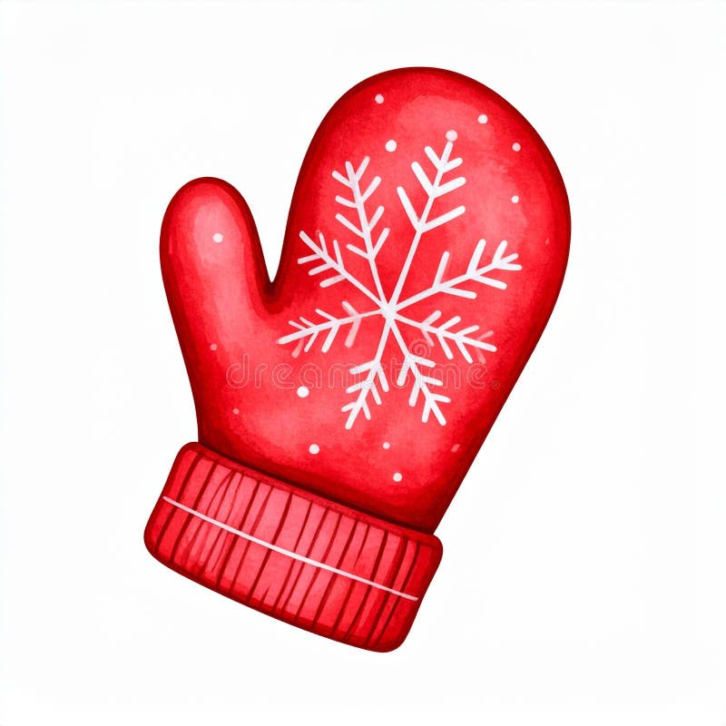 Red Knit Mitten with Snowflake Watercolor Illustration Stock ...