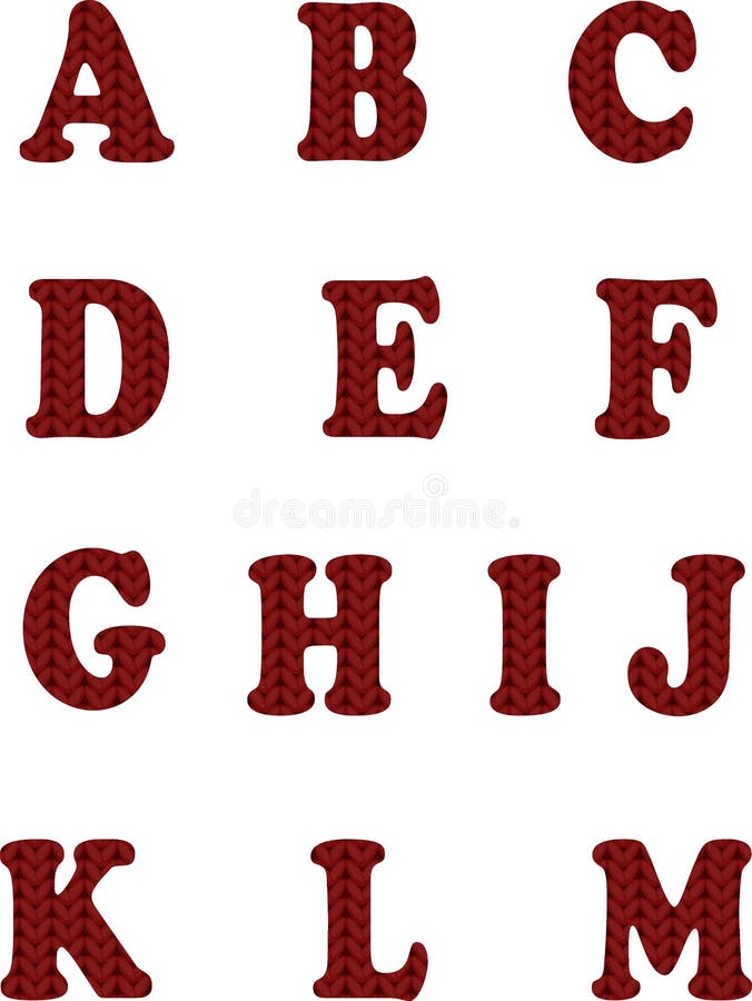 Red Knitted Alphabet on White Background. Vector Abc Stock Vector ...