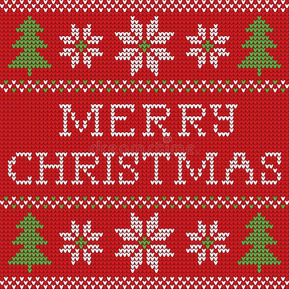 Red Knitted Christmas Sweater with Deer and Signs Seamless Pattern ...