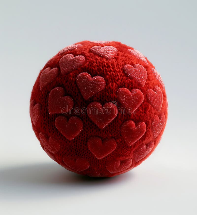 A Red Knitted Fabric Ball with Heart-shaped Patterns Stock Illustration ...
