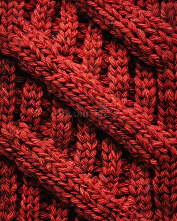 Red Knitted Fabric with Intricate Braid Pattern Cozy Winter Texture ...
