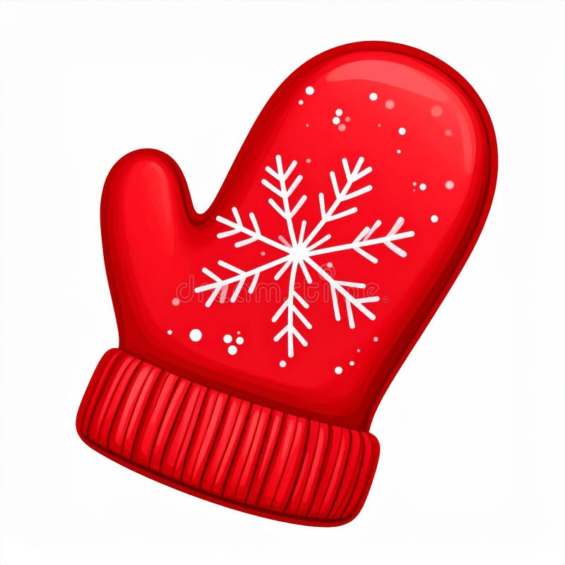 Red Knitted Mitten with Snowflake Illustration Stock Illustration ...