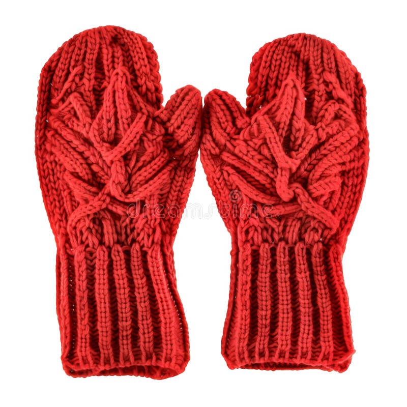 Red Knitted Mittens with a Cable Knit Pattern Stock Image ...