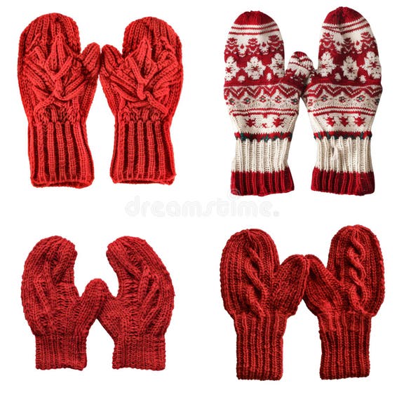 Red Knitted Mittens with Different Patterns and Textures Stock Image ...