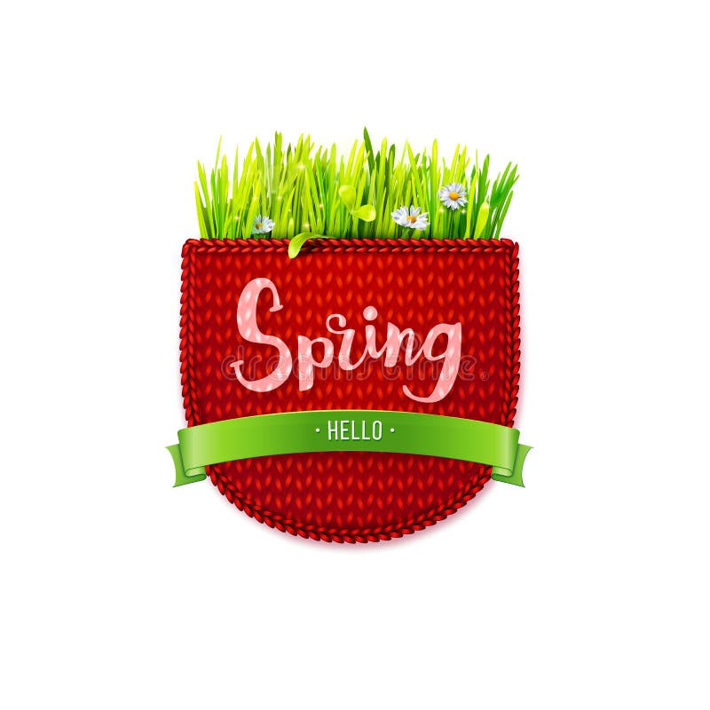 Red Knitted Pocket with Hello Spring Stock Vector - Illustration of ...