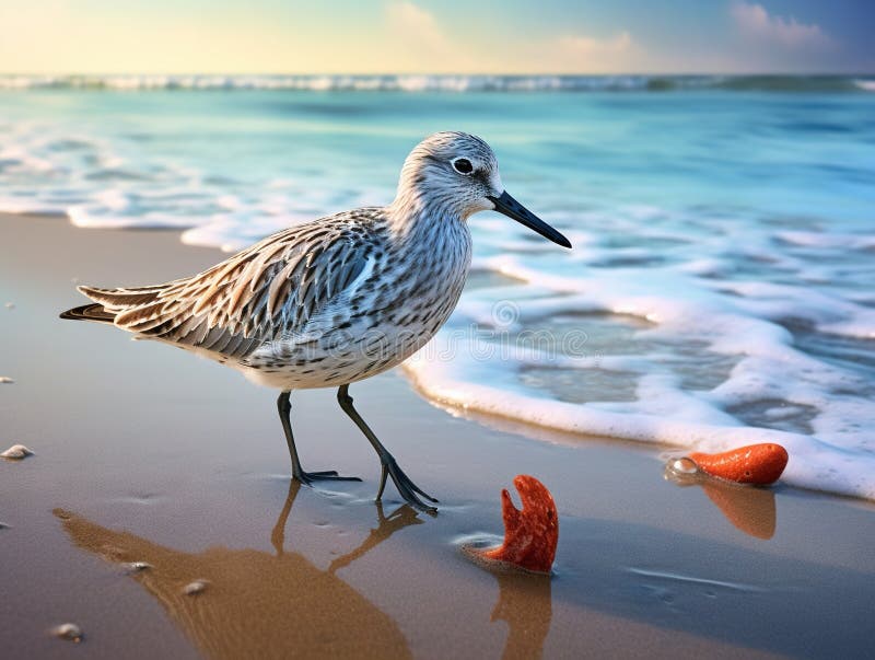 Red Knot stock illustration. Illustration of ocean, generative - 294982137