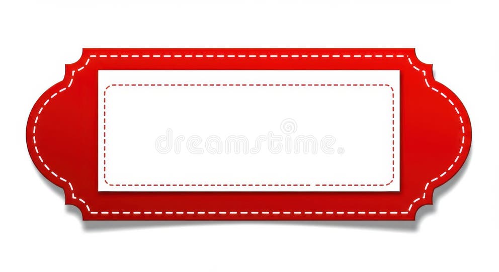 A Red Decorative Label with White Dashed Lines and a White Rectangle in ...