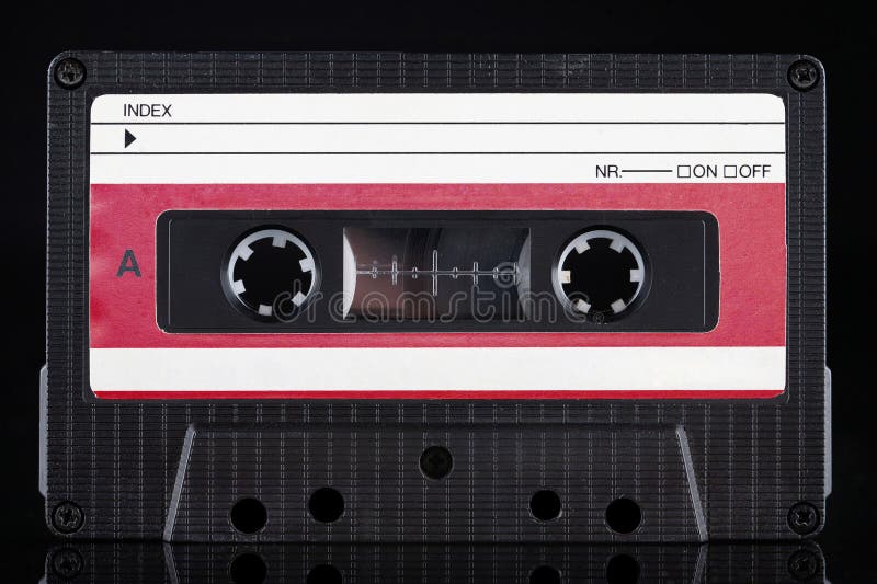 Red Labeled Retro Vintage Compact Cassette a - Side on Black Stock ...