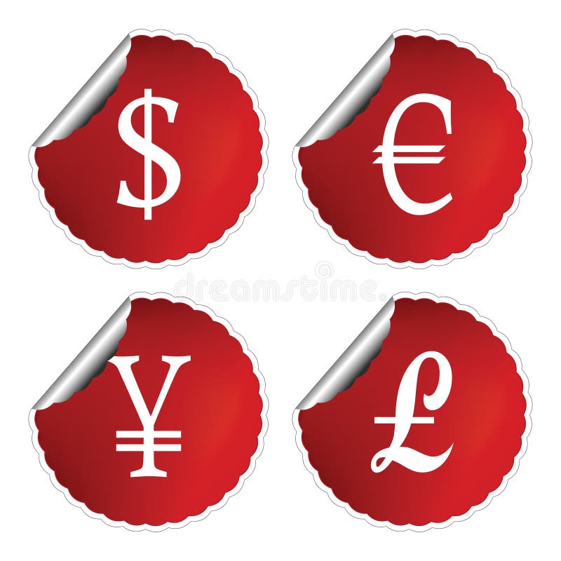 Red Labels with International Currency Symbols Stock Vector ...