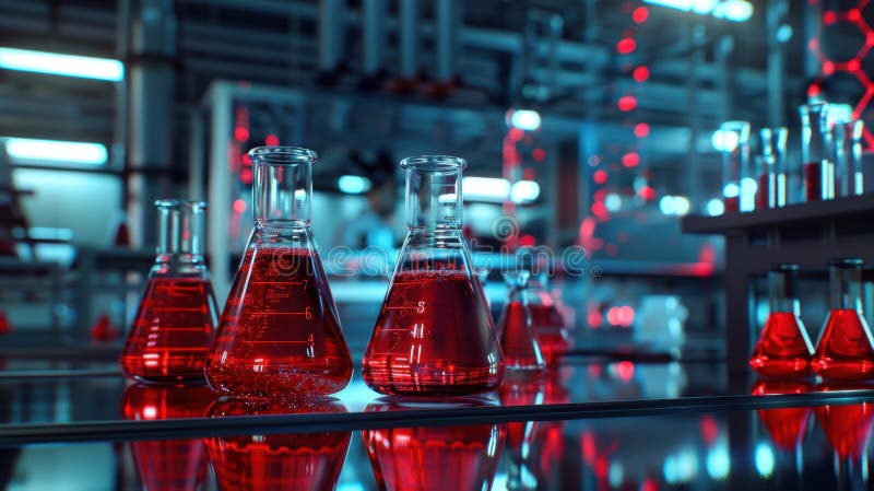 The Red Laboratory Flasks. AI Generated Stock Image - Image of ...