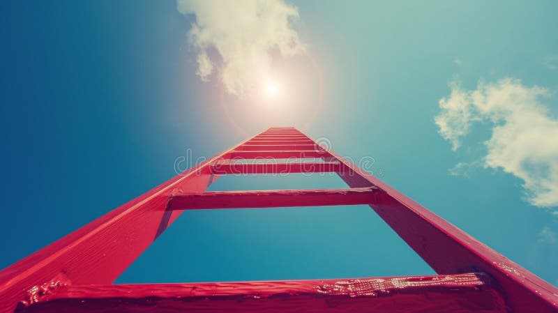 Red Ladder Ascending Towards the Sky Stock Photo - Image of urban, bold ...