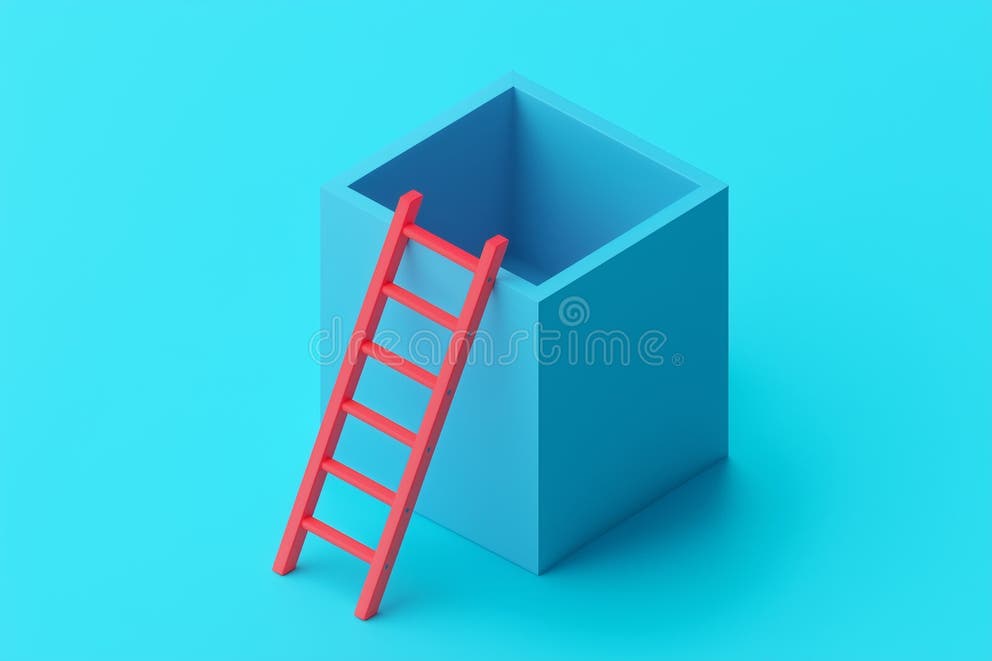 Red Ladder on Blue Box on Blue Background. Stock Illustration ...